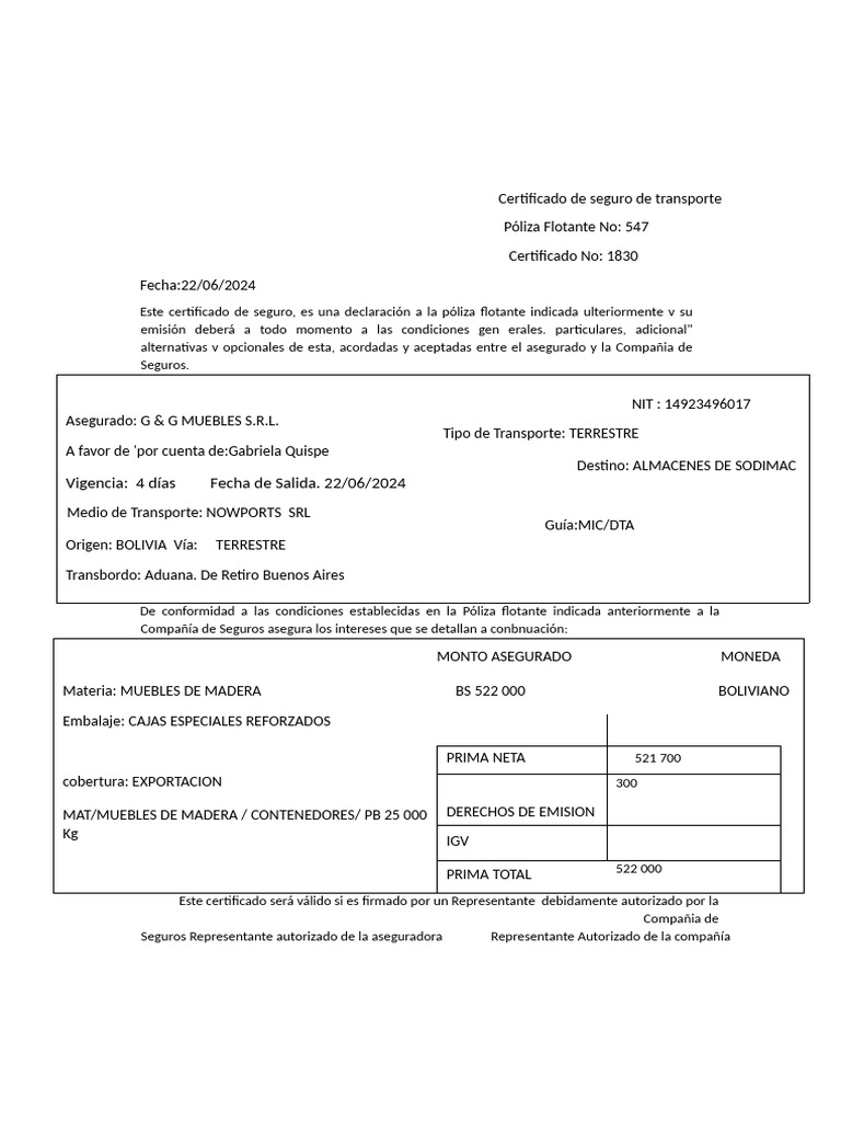 Poliza de Seguro de Exportación | PDF