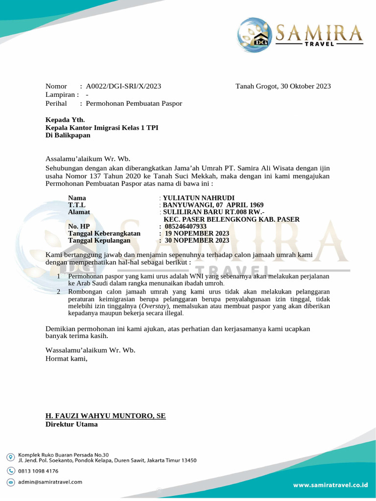 Surat Rekom Travel Samira | PDF