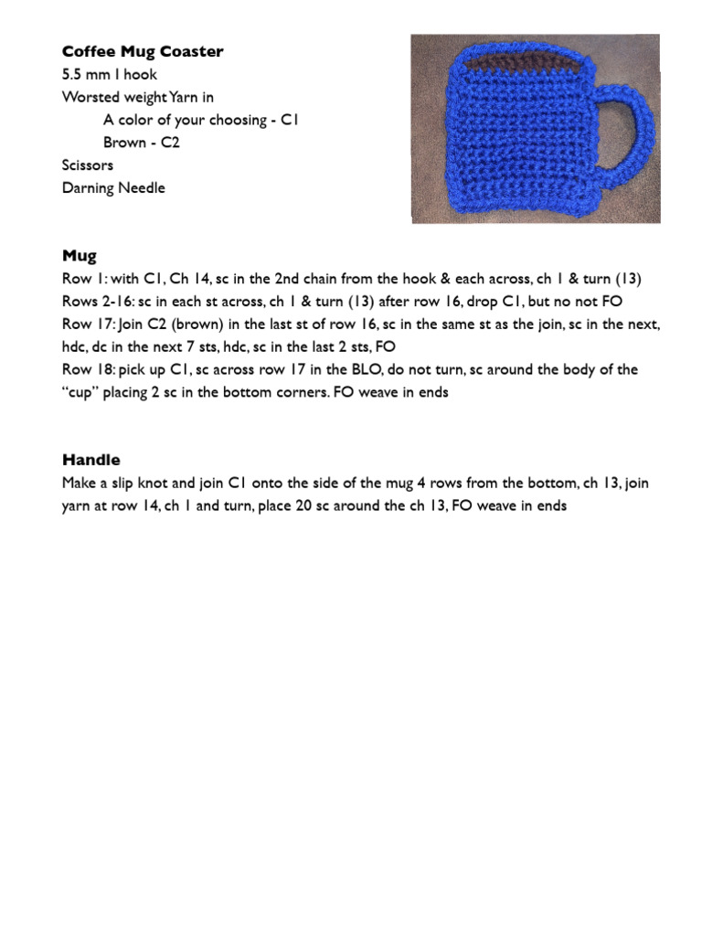 Crochet Coffee Mug Coaster Pattern | PDF