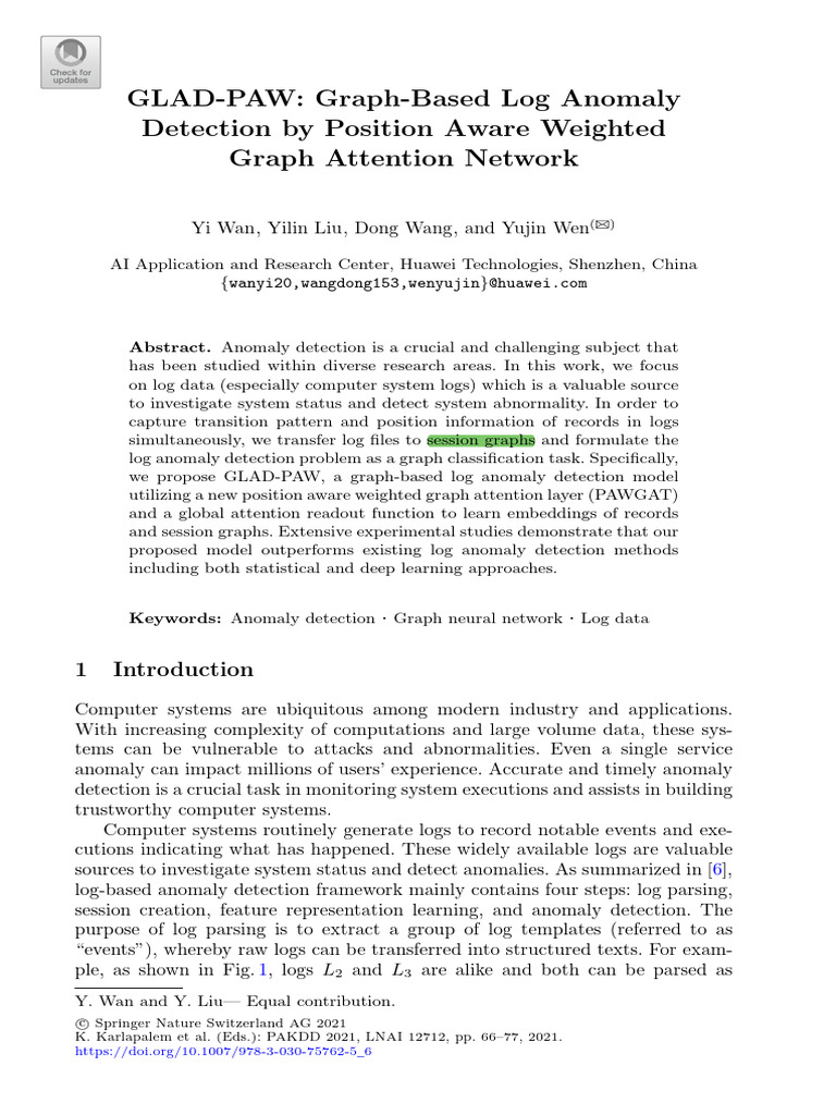 GNN - GLAD-PAW Graph-Based Log Anomaly Detection by Position Aware Weighted Graph Attention ...
