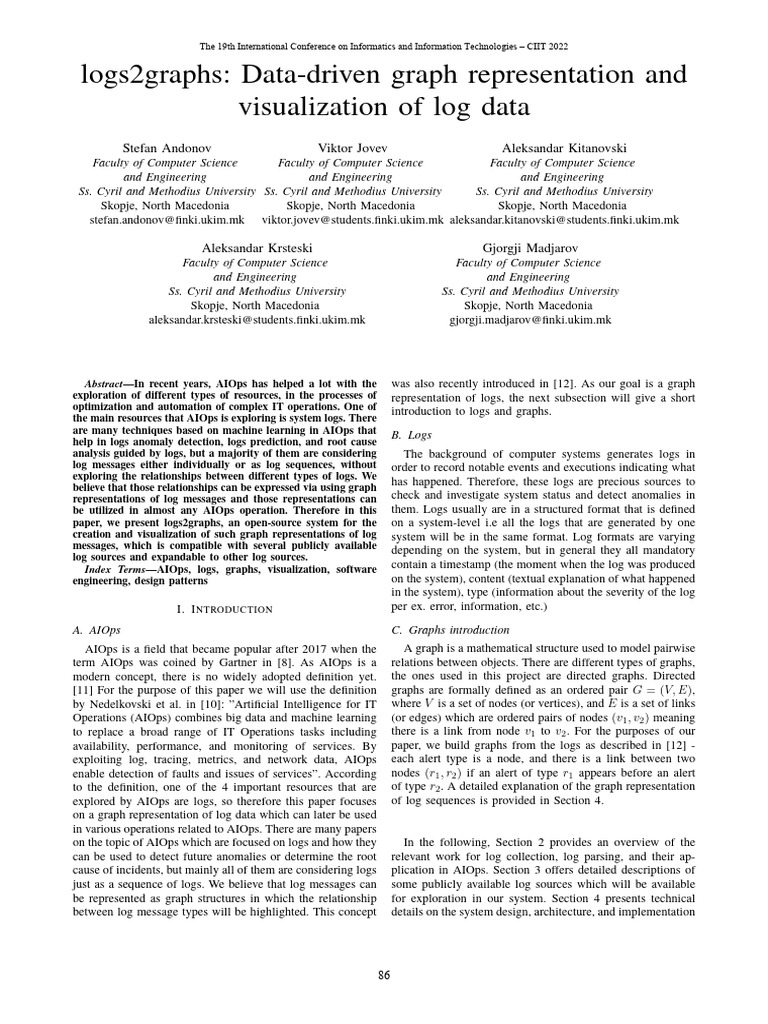 Logs2graphs - Data-Driven Graph Representation and Visualization of Log Data | PDF