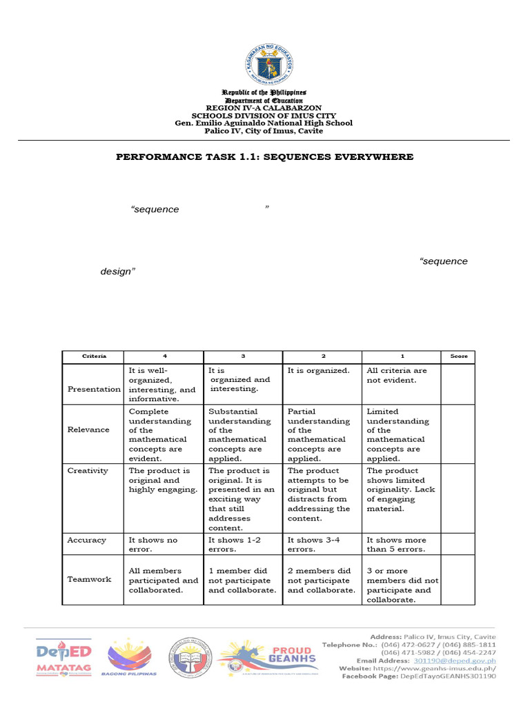 Performance Task 1.1 - Sequences Everywhere | PDF