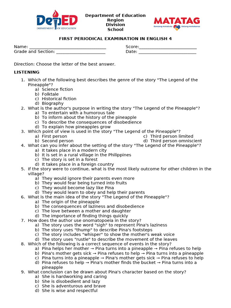 q1 g4 Exam English | PDF