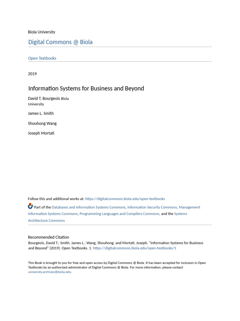 Information Systems For Business and Beyond | PDF