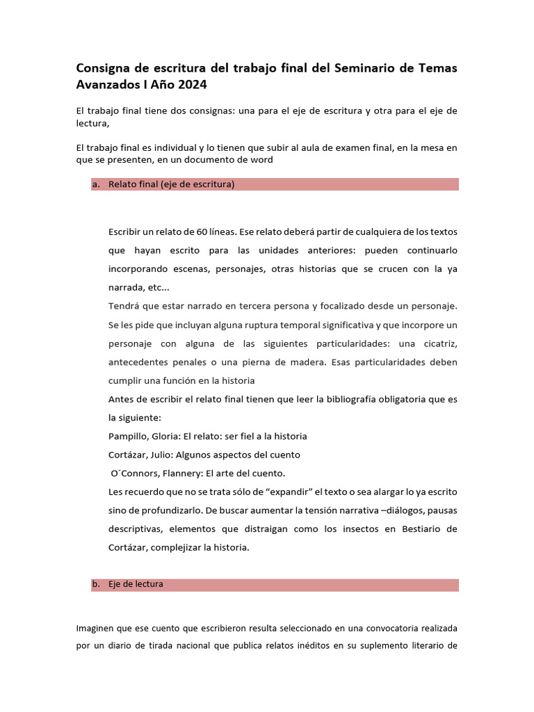 Consigna de Trabajo Final | PDF | Cuentos