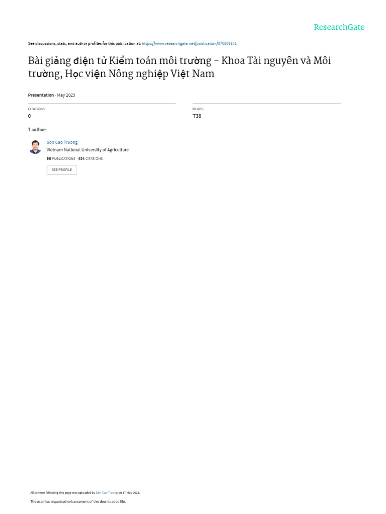 Bài Gi NG I NT Ki M Toán Môi TR NG - Khoa Tài Nguyên Và Môi TR NG, H Cvi N Nông Nghi Pvi T Nam | PDF