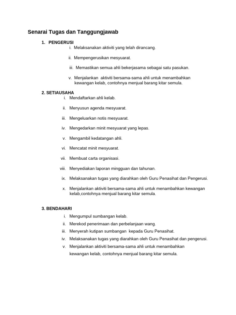 Senarai Tugas Dan Tanggungjawab | PDF | Karier & Perkembangan | Bisnis