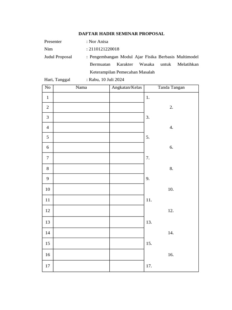 Daftar Hadir Sempro | PDF