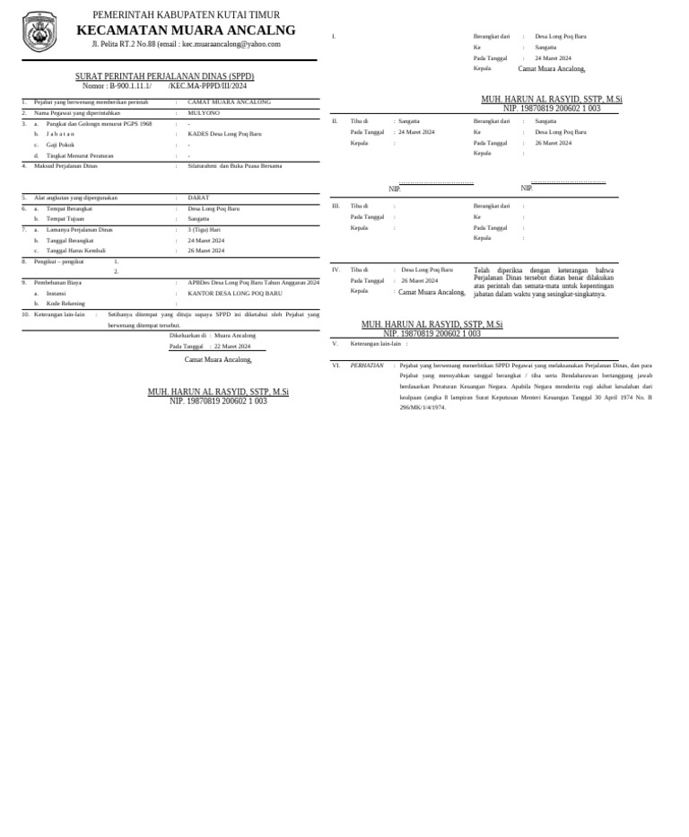 Blangko SPPD Ketua BPD | PDF