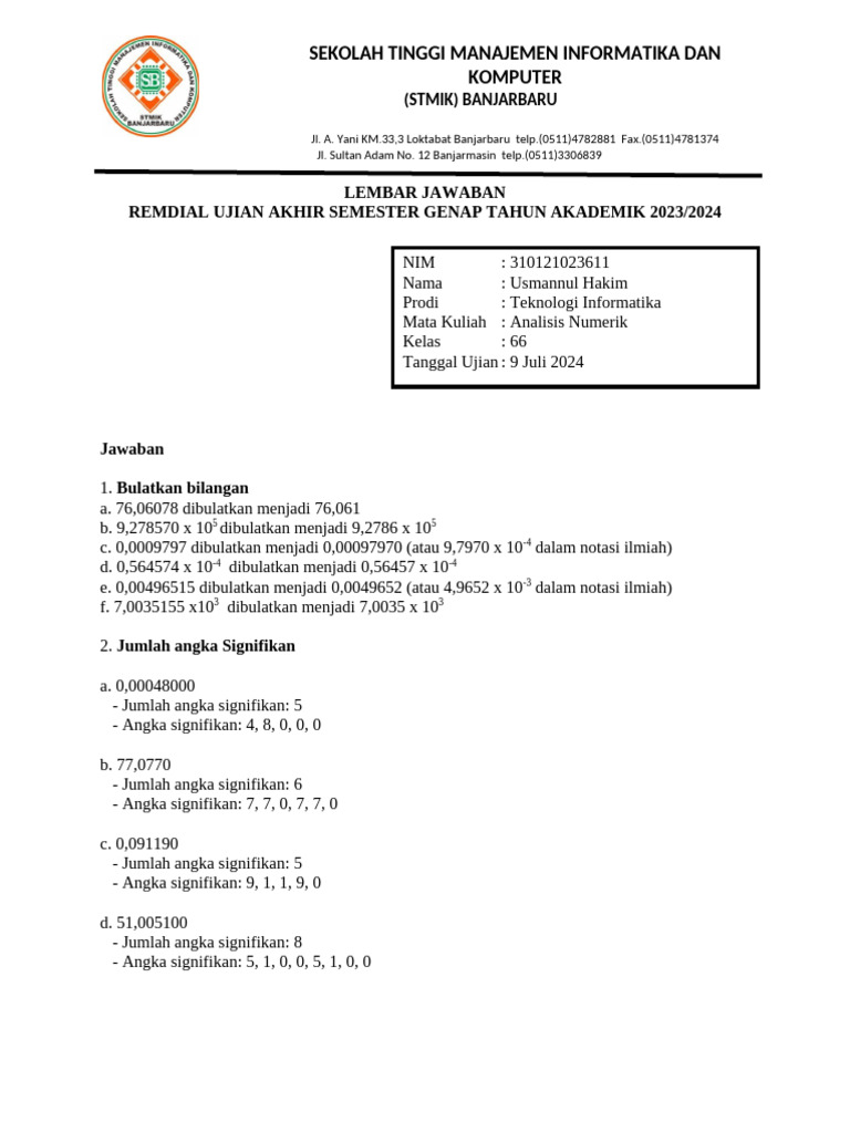 Template Lembar Jawaban Uas_genap 2022-2023 | PDF