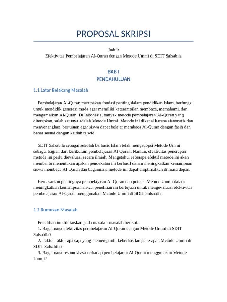 Proposal Skripsi Efektivitas Pembelajaran Metode Ummi | PDF