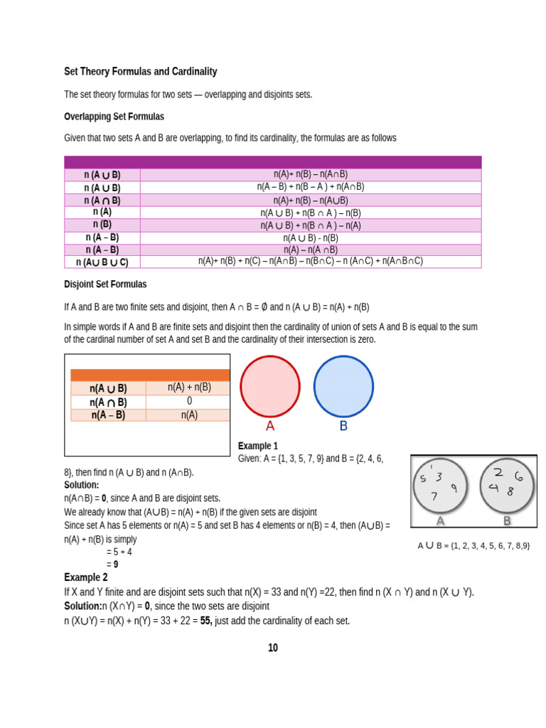 Set Theory Formulas and Cardinality | PDF