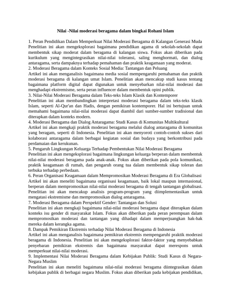 Nilai - Nilai Moderasi Beragama Dalam Bingkai Rohani Islam | PDF