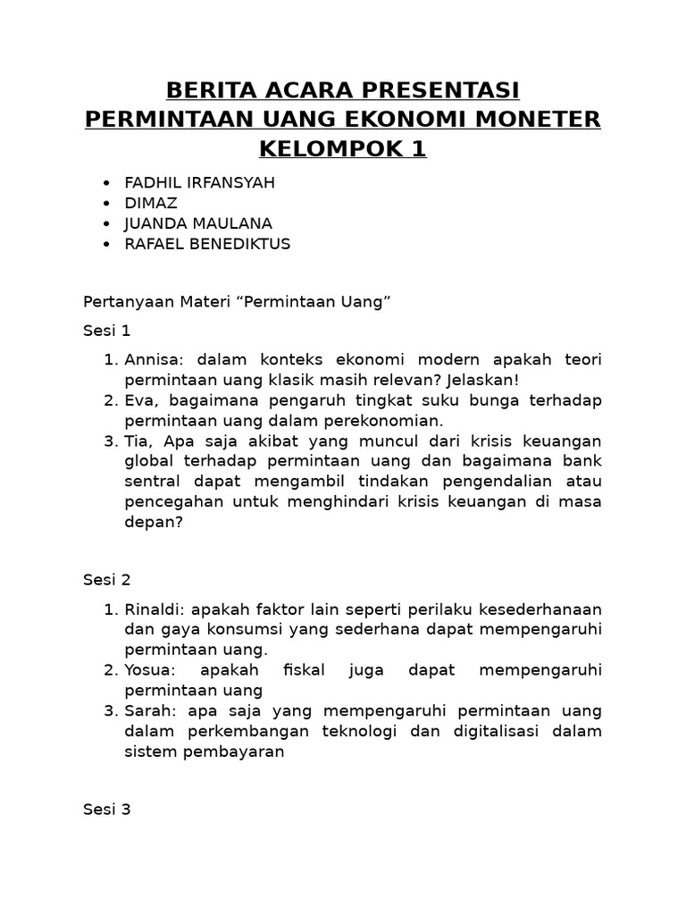 Berita Acara Presentasi Kelompok 1 | PDF