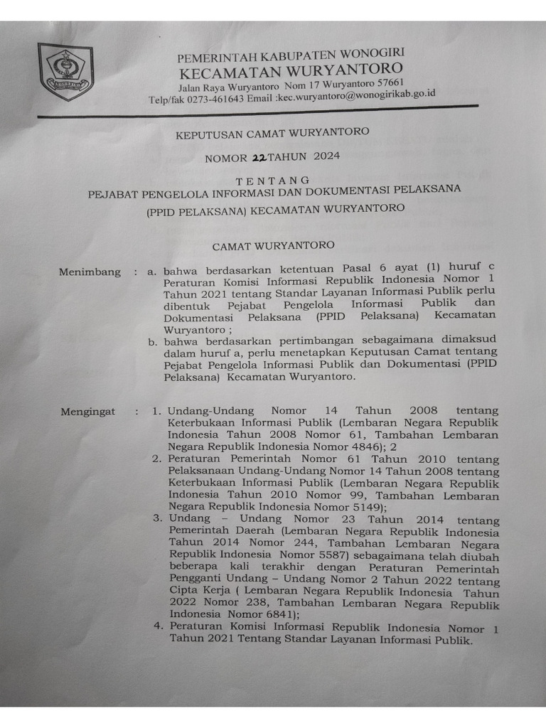 SK Ppid Kec Wuryantoro Th.2024 | PDF