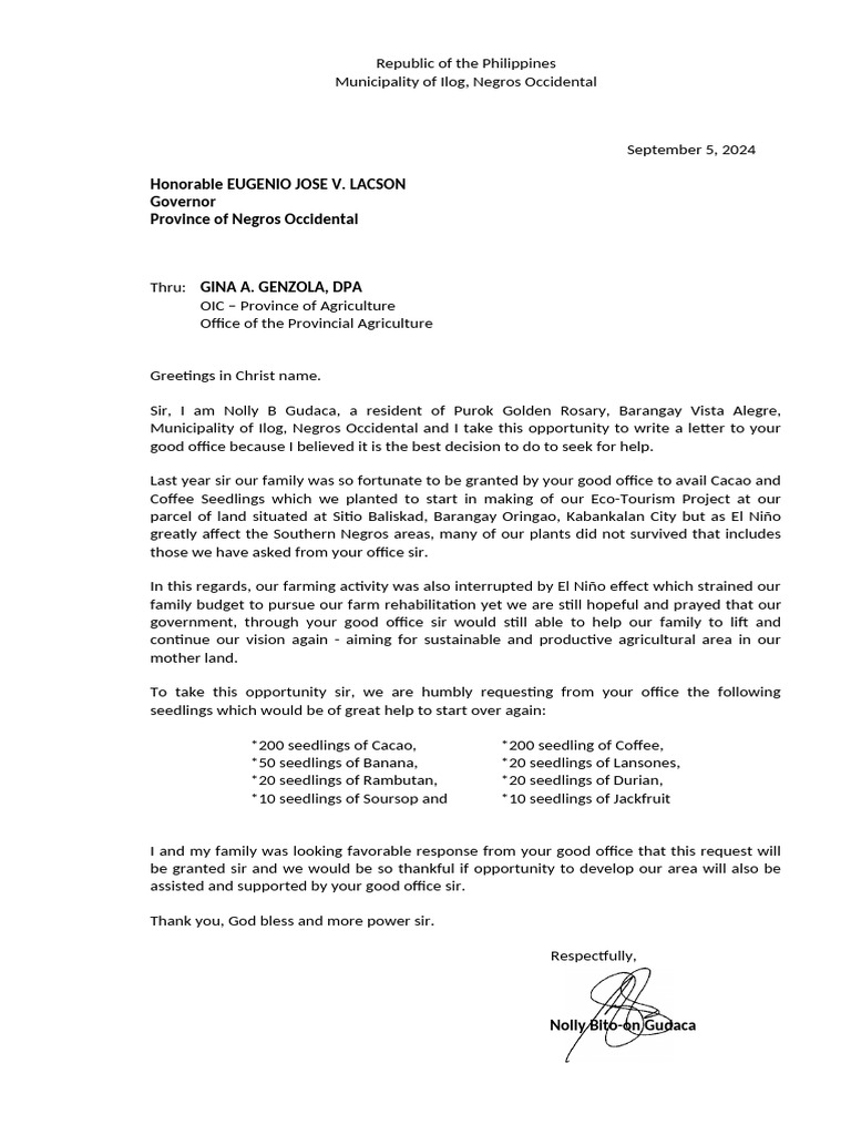 Request Letter For Seedlings | PDF