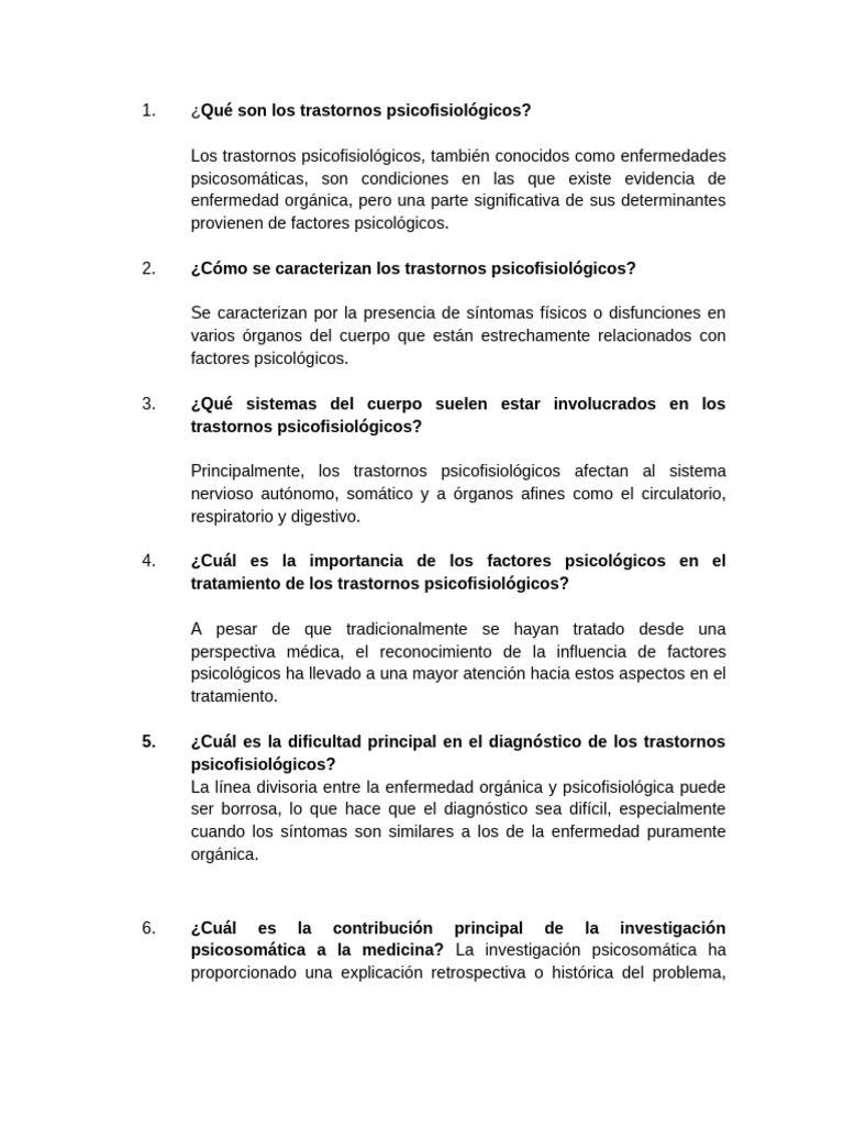 Qué Son Los Trastornos Psicofisiológicos Preguntas Lab | PDF