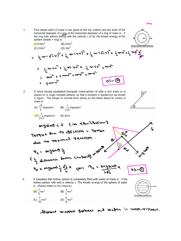 First Year Physics Advanced Quiz (Phase Test-3) Solutions | PDF
