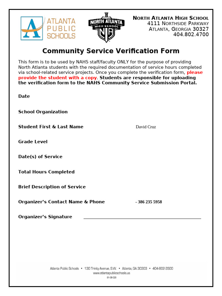 Community Service Verification Form | PDF