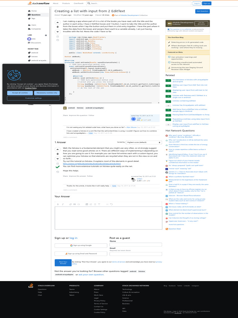 Android Creating A List With Input From 2 Edittext Stack Overflow Pdf