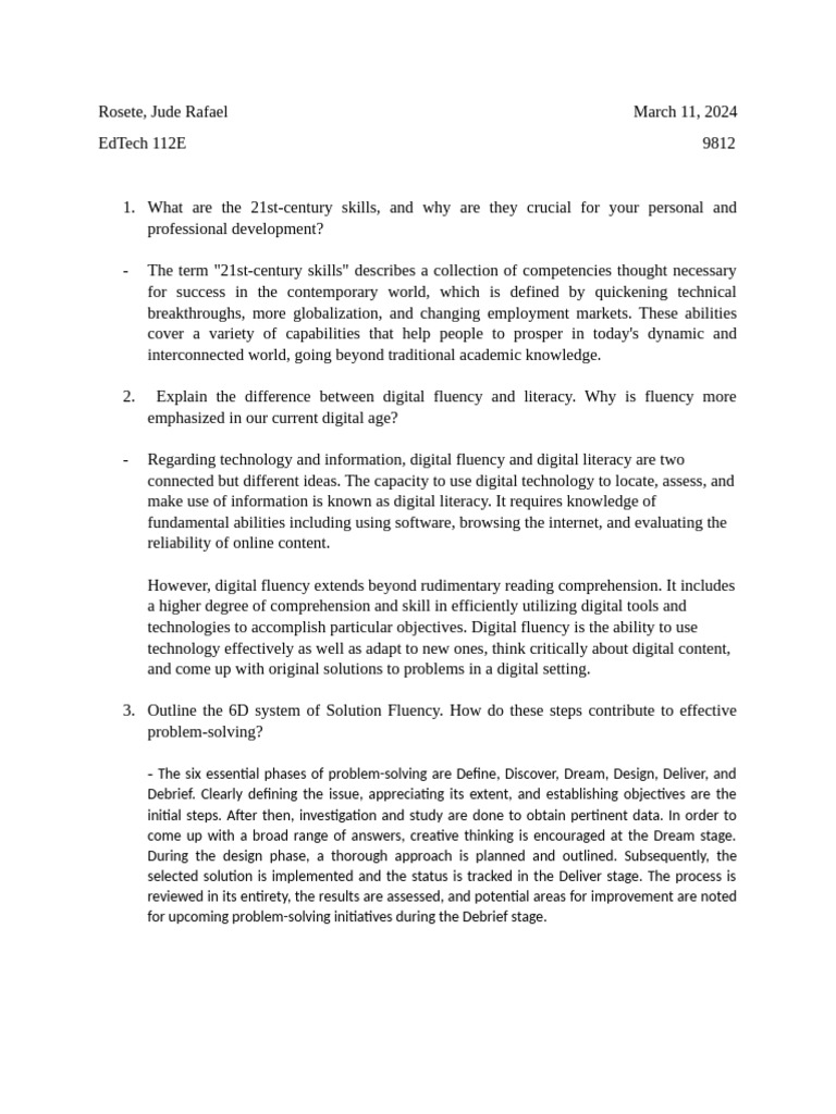 Rosete EdTech112E Assignment | PDF | Critical Thinking | Creativity