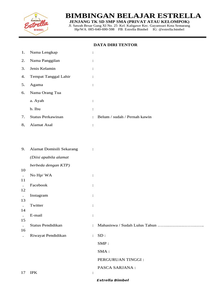 DATA DIRI TENTOR Dan SURAT PERNYATAAN | PDF