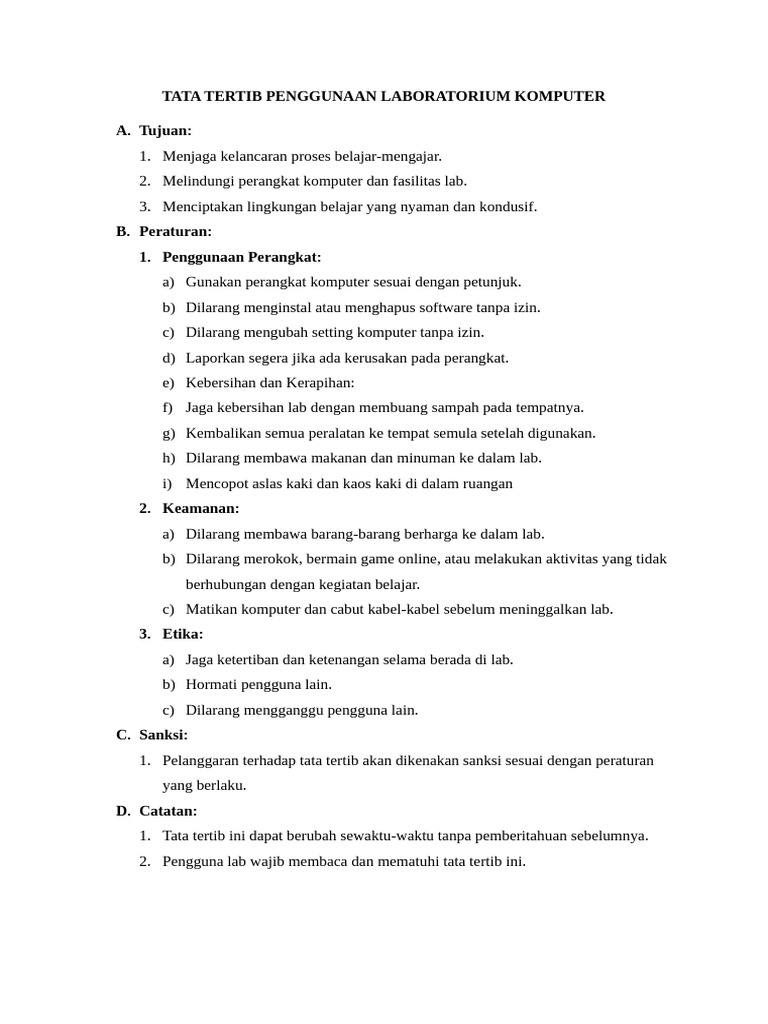 TATA TERTIB PENGGUNAAN LABORATORIUM KOMPUTER | PDF
