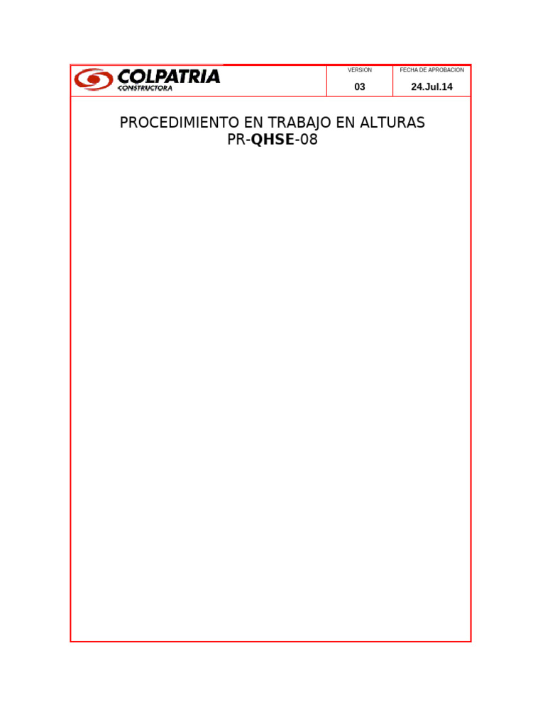 PR-QHSE-08 Procedimiento Trabajo en Alturas | PDF | Conector eléctrico ...
