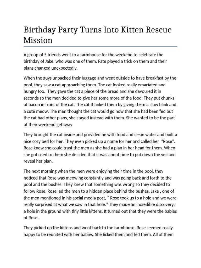 Birthday Party Turns Into Kitten Rescue Mission | PDF