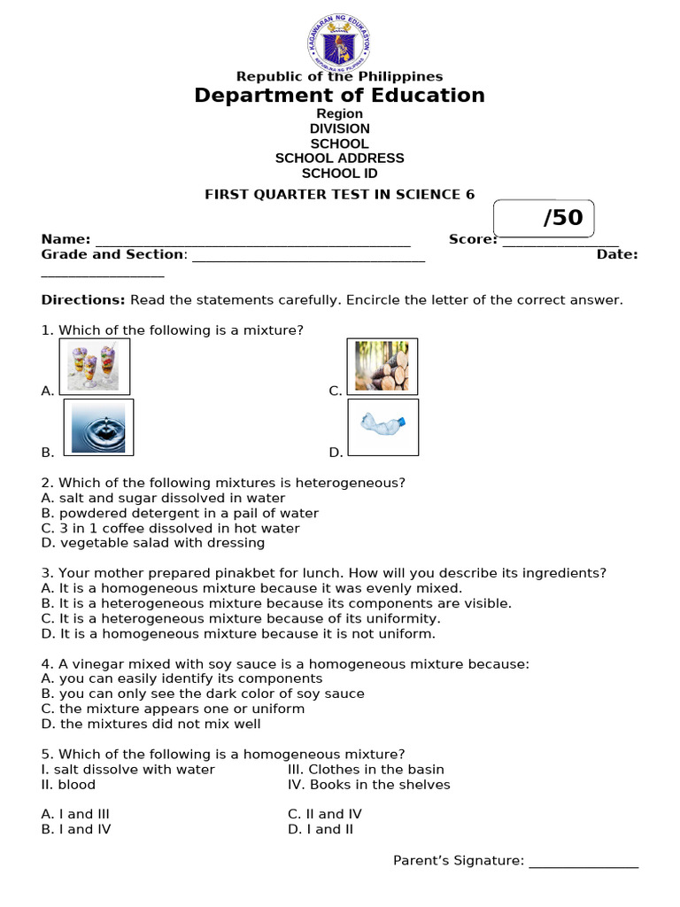 Grade 6 Q1 Periodical Exam Science | PDF