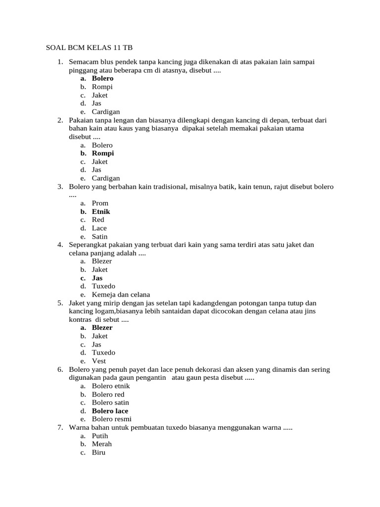 SOAL BCM KELAS 11 TB | PDF