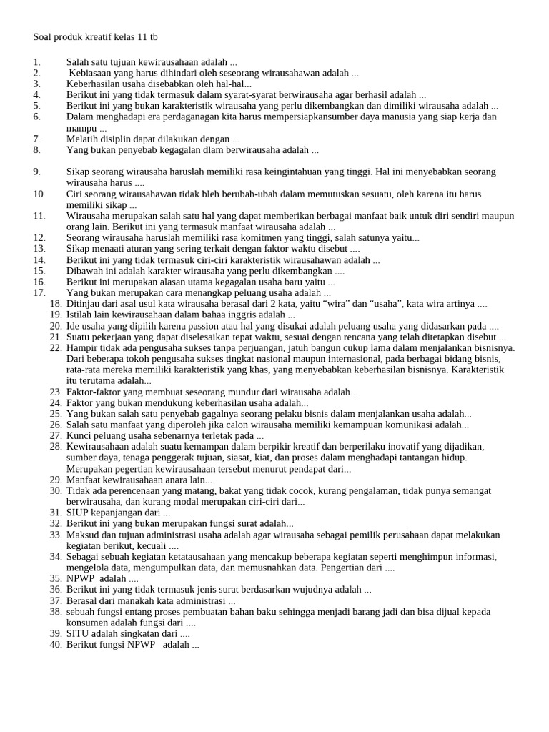 Soal Pkwu Kelas 11 | PDF