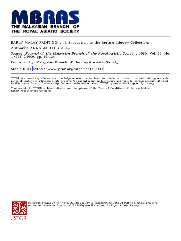 Early Malay Printing - An Introduction To The British Library ...