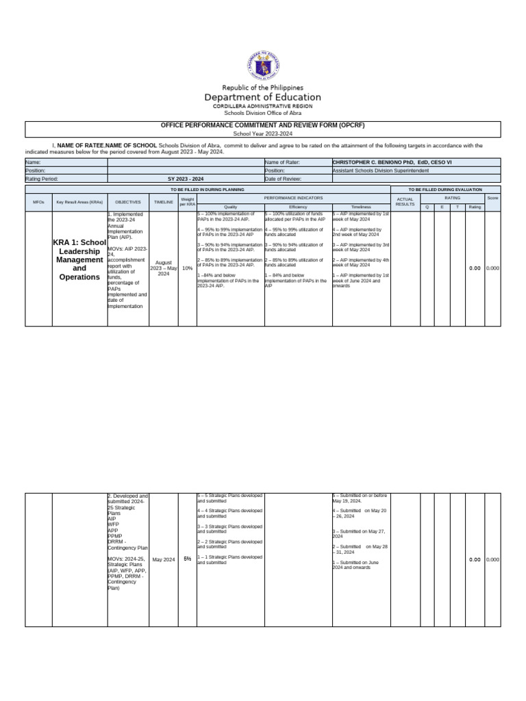 Opcrf Final Excel | PDF