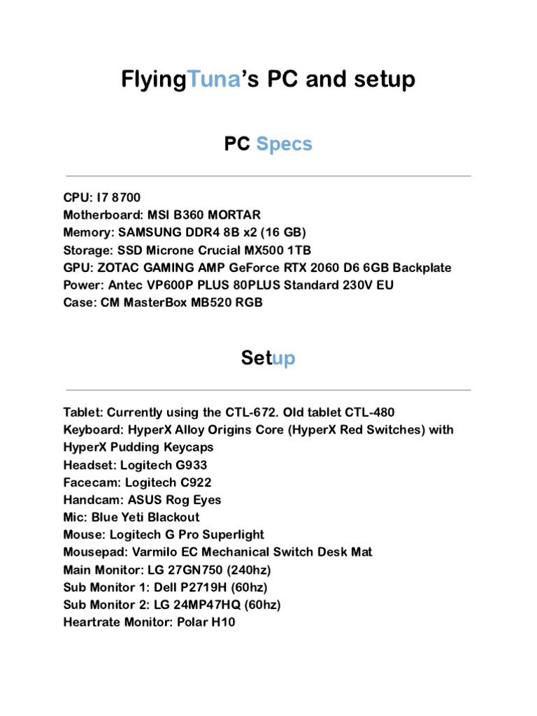 FlyingTuna's PC and Setup | PDF