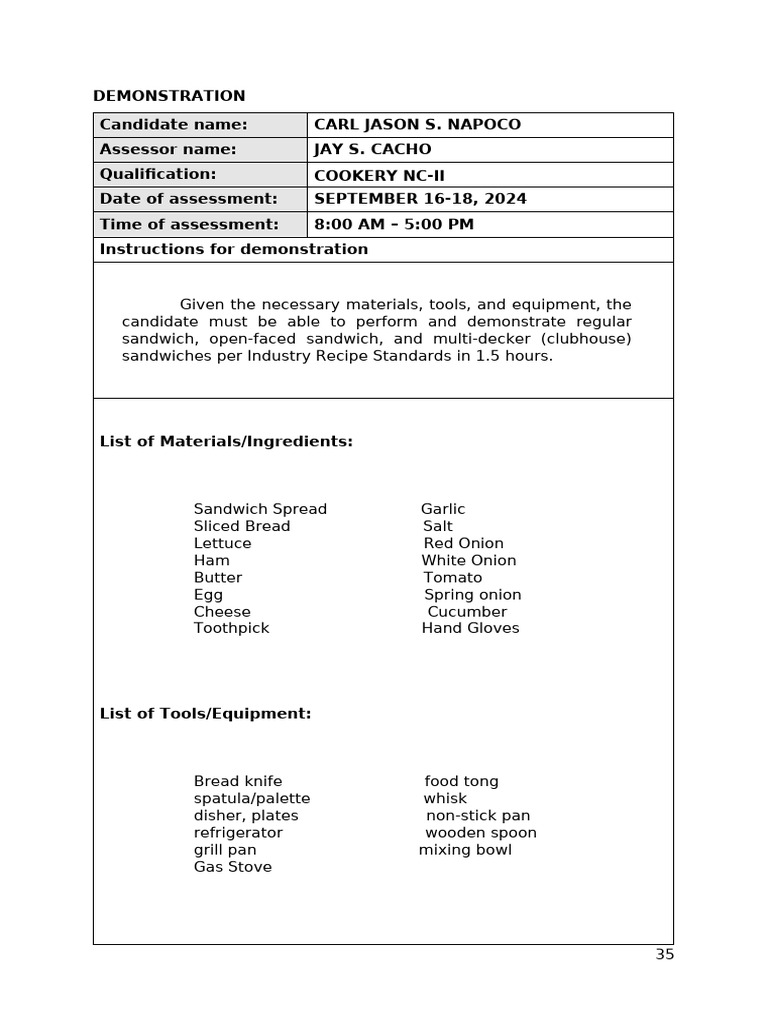 3C. Demonstration and Observation Checklist | PDF
