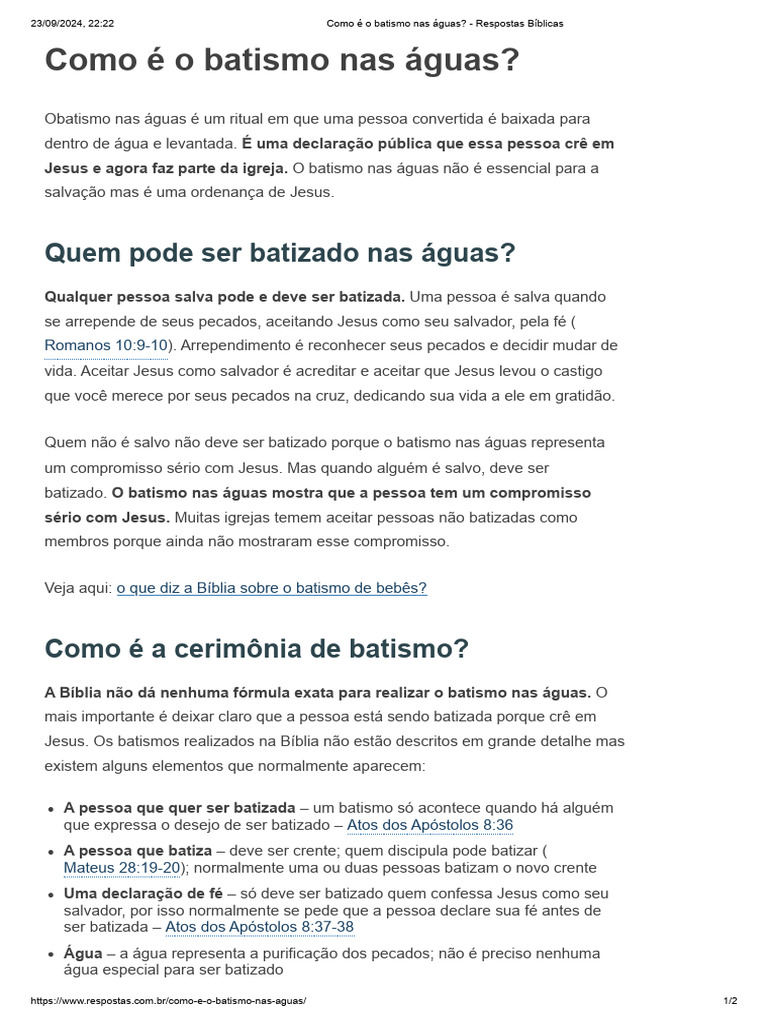 Como é o batismo nas águas_ - Respostas Bíblicas | PDF