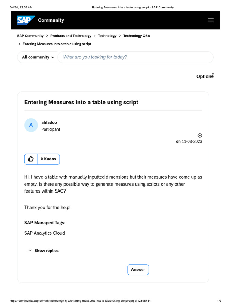 Entering Measures into a table using script | PDF