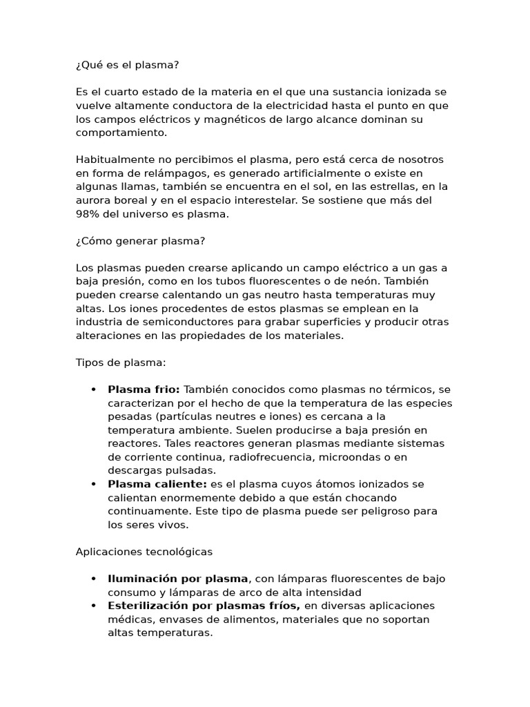 Qué es el plasma | PDF