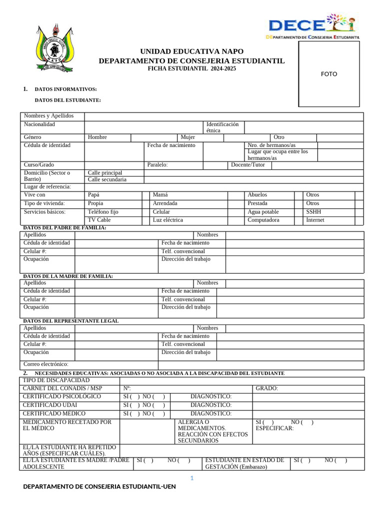Ficha Acumulativa Dece 2024 - 2025 Uen - 1 | PDF