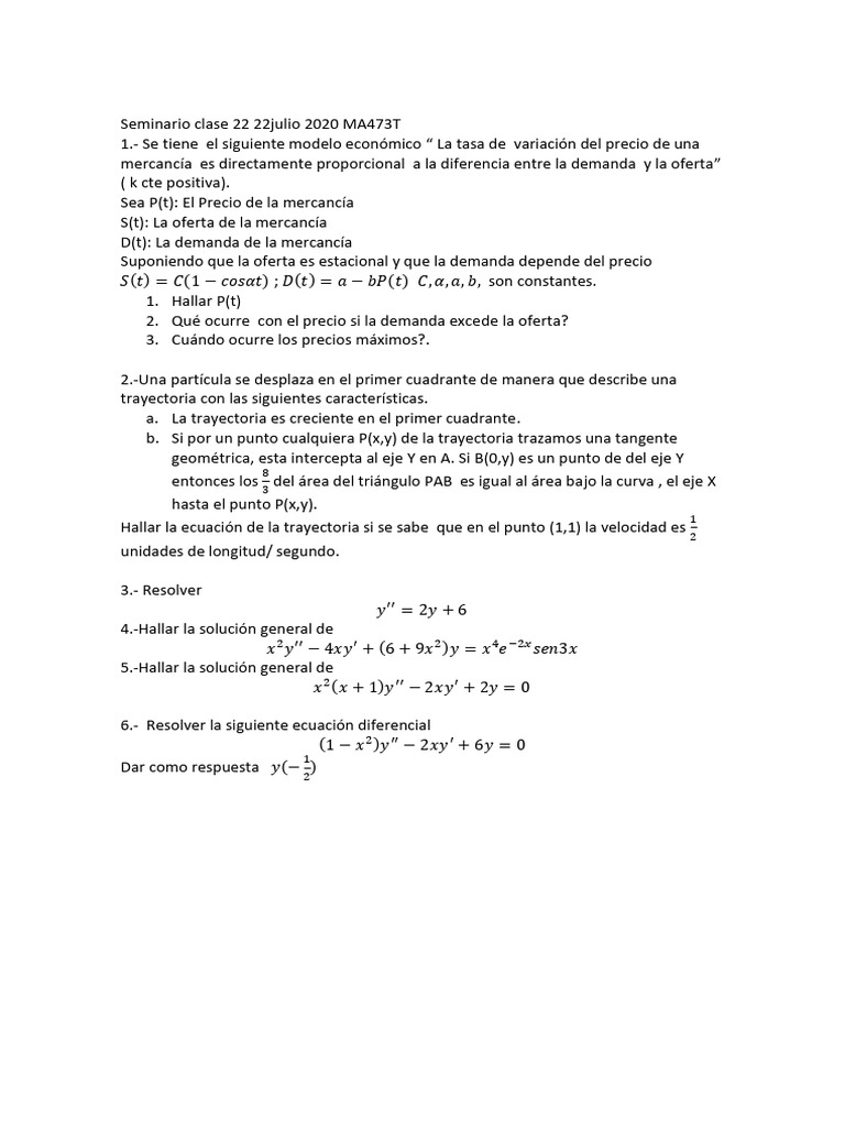 3ra Práctica Dirigida Ecuaciones Diferenciales | PDF
