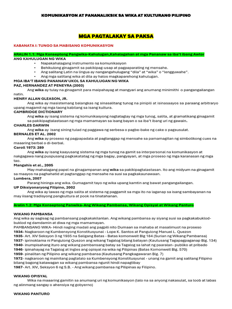 Mga Pagtalakay Sa Paksa Komunikasyon | PDF | Tagalog Language | Languages