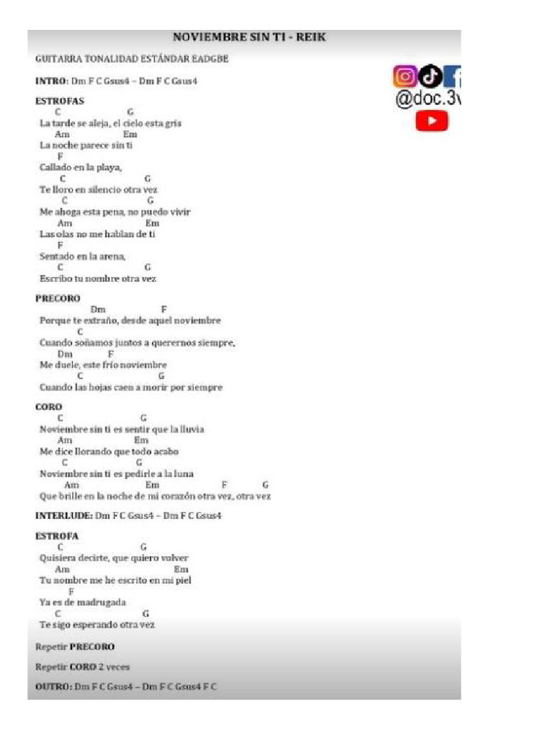 Noviembre Sin Ti - Reik | PDF