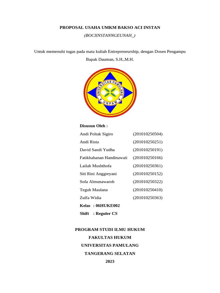 Proposal Entrepreneurship | PDF