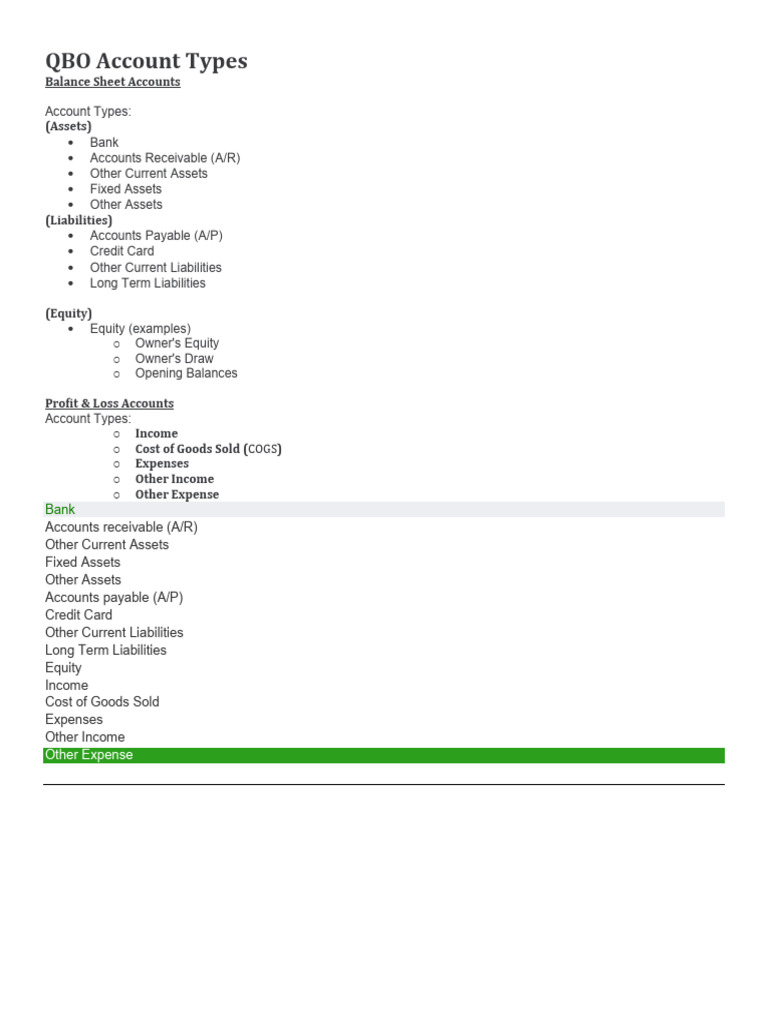 QBO Full COA List | PDF | Expense | Equity (Finance)