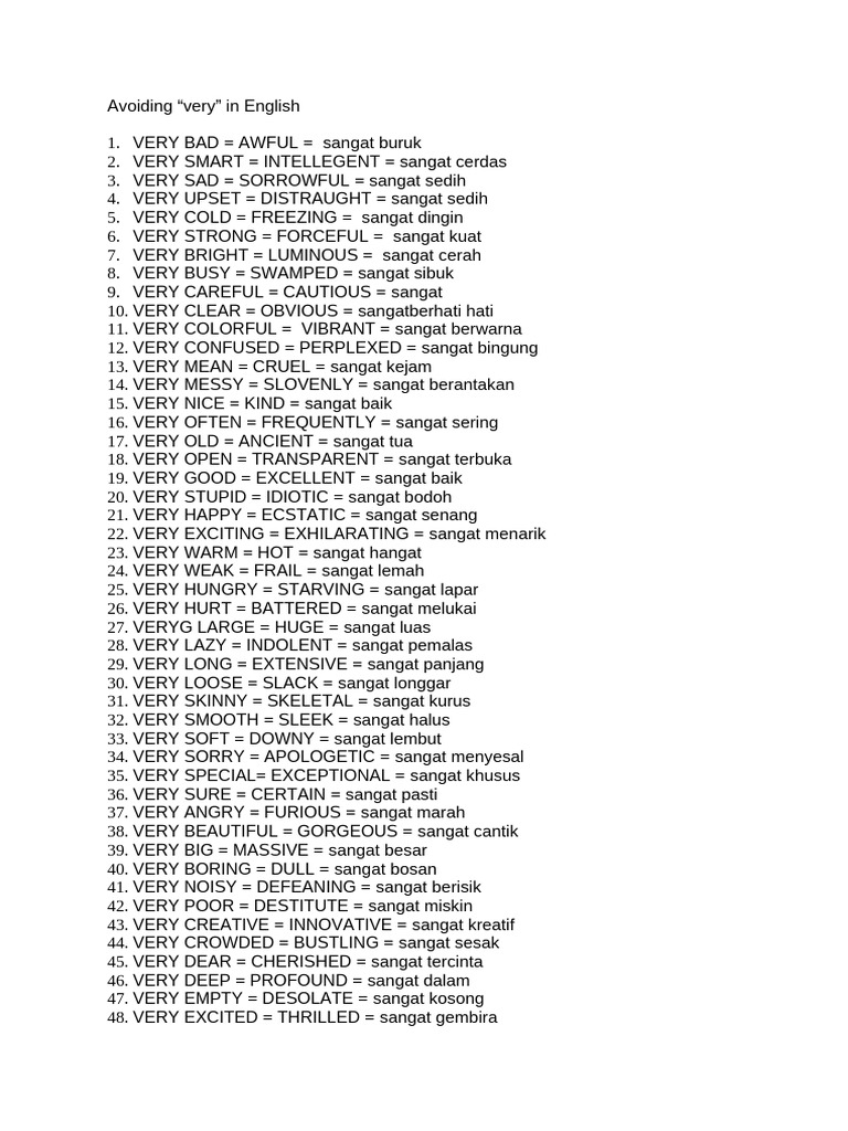 Avoiding "Very" in English | PDF | Travel | Cooking, Food & Wine