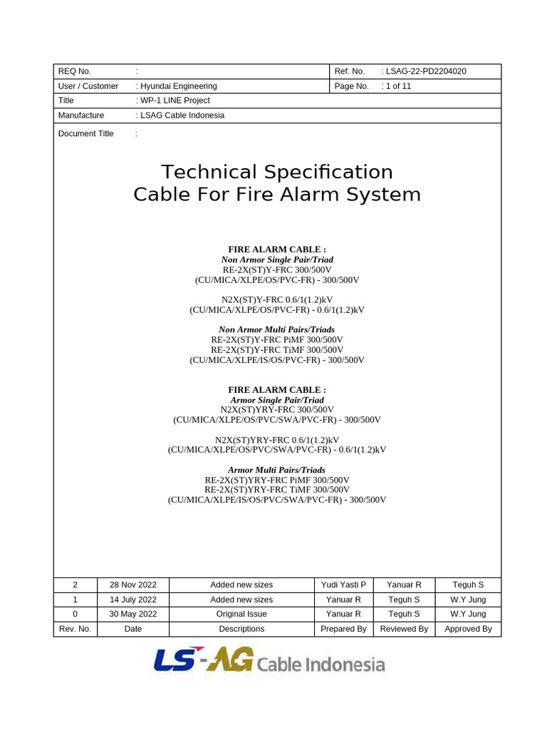 TECHNICAL SPECIFICATION - FIRE ALARM CABLE - Hyundai Engineering - WP-1 LINE Project - LSAG ...
