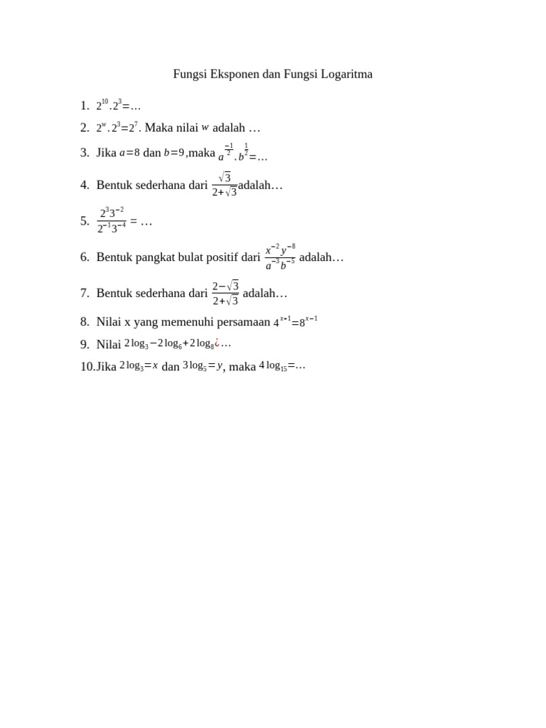 Fungsi Eksponen Dan Fungsi Logaritma | PDF