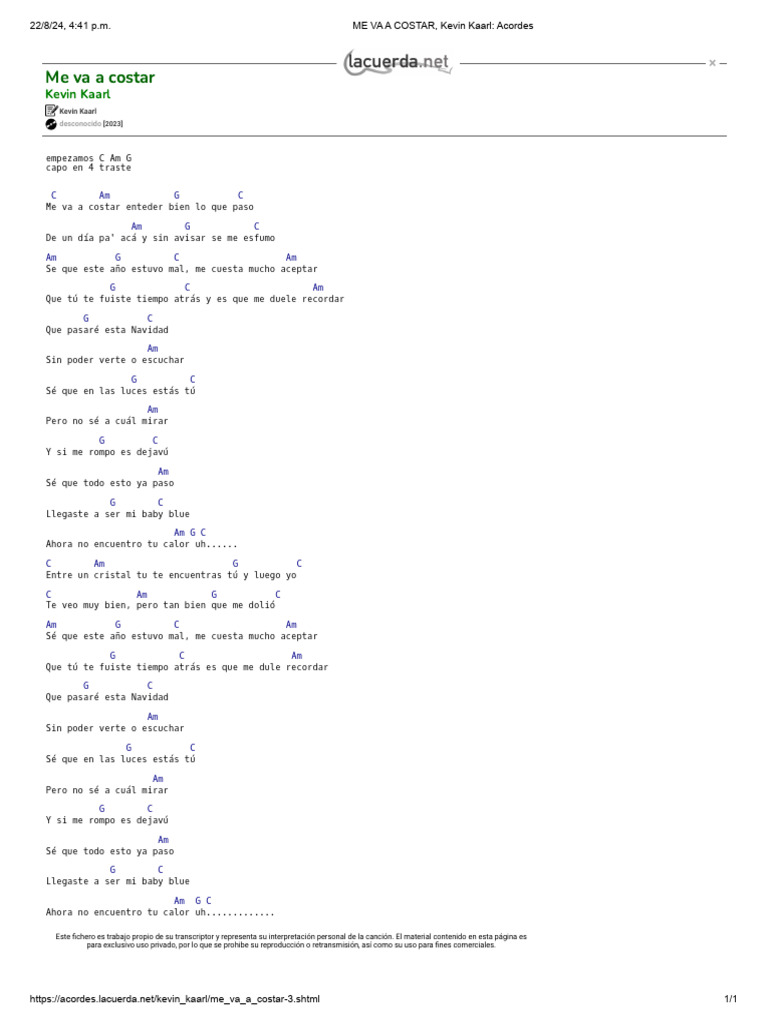 ME VA A COSTAR, Kevin Kaarl - Acordes | PDF