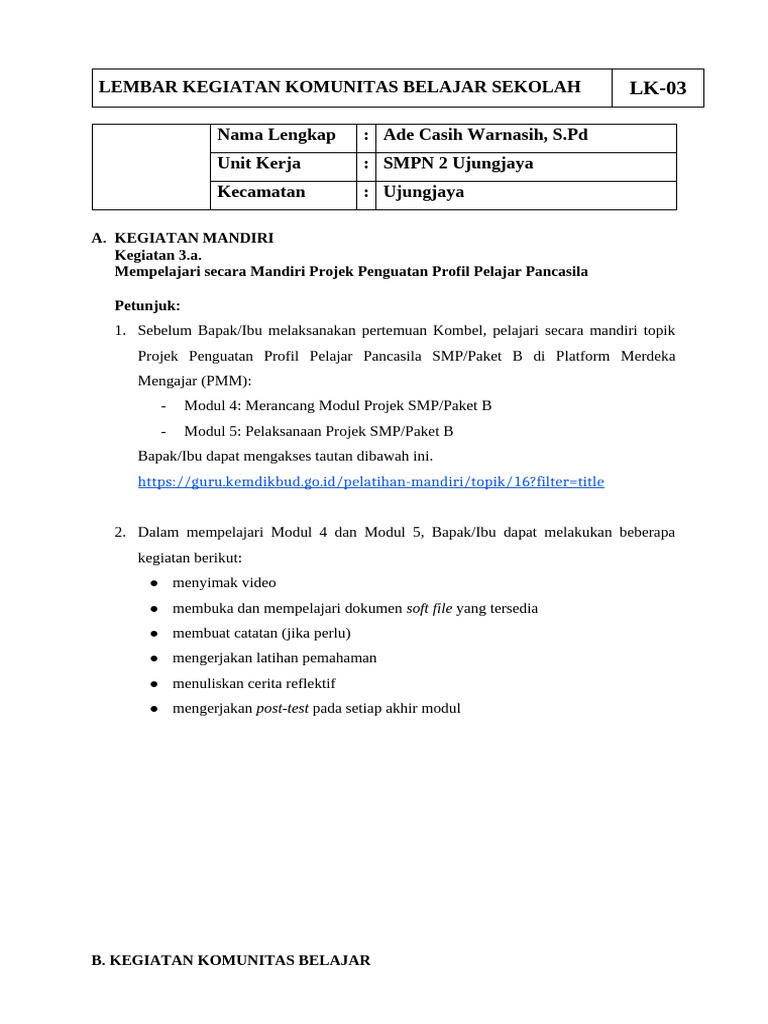 LK-03 kombel Ade Casih | PDF